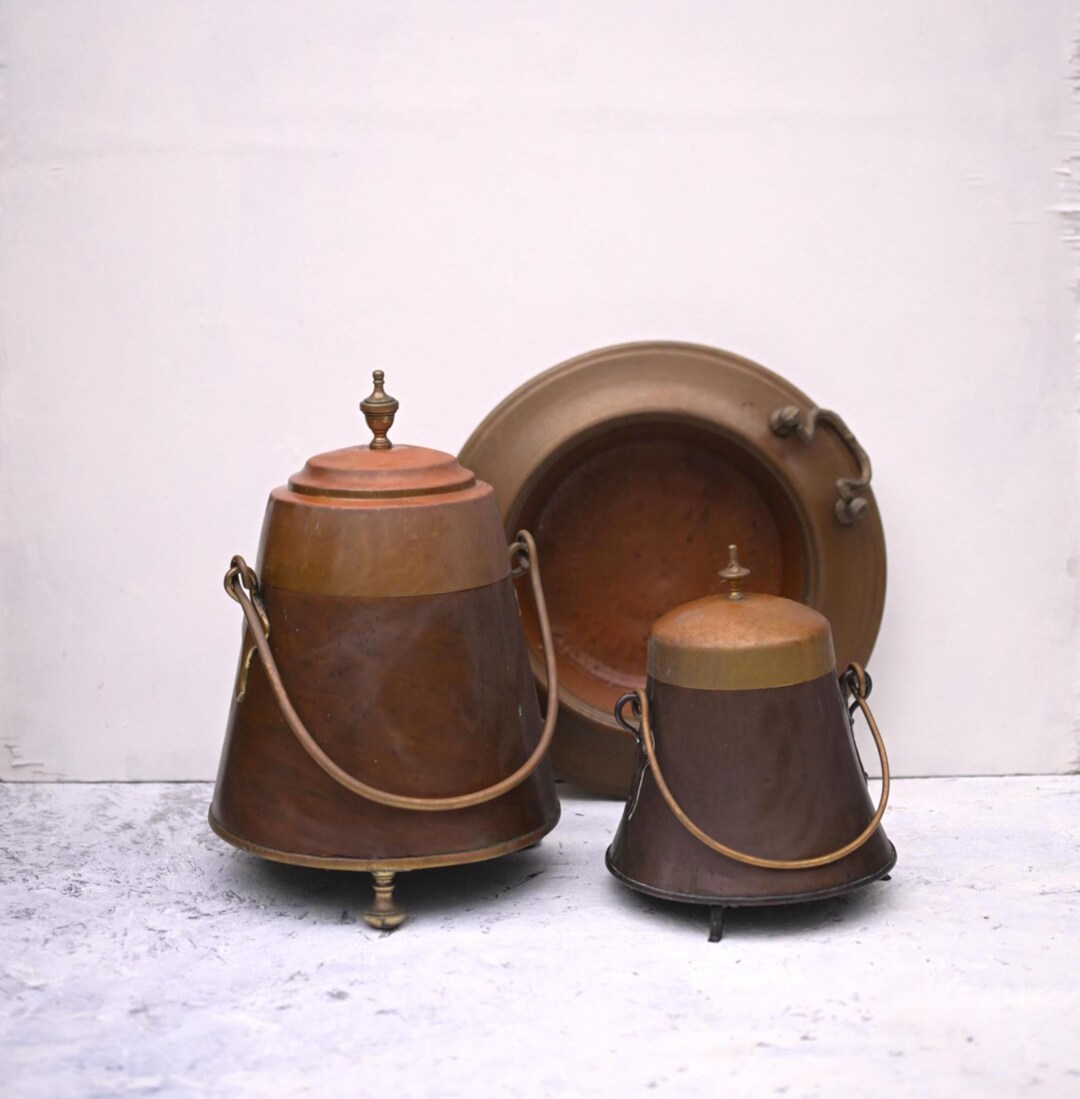 2 Antique Copper Snuff Pots With Support, Unique Set for Fireplace. - Etsy