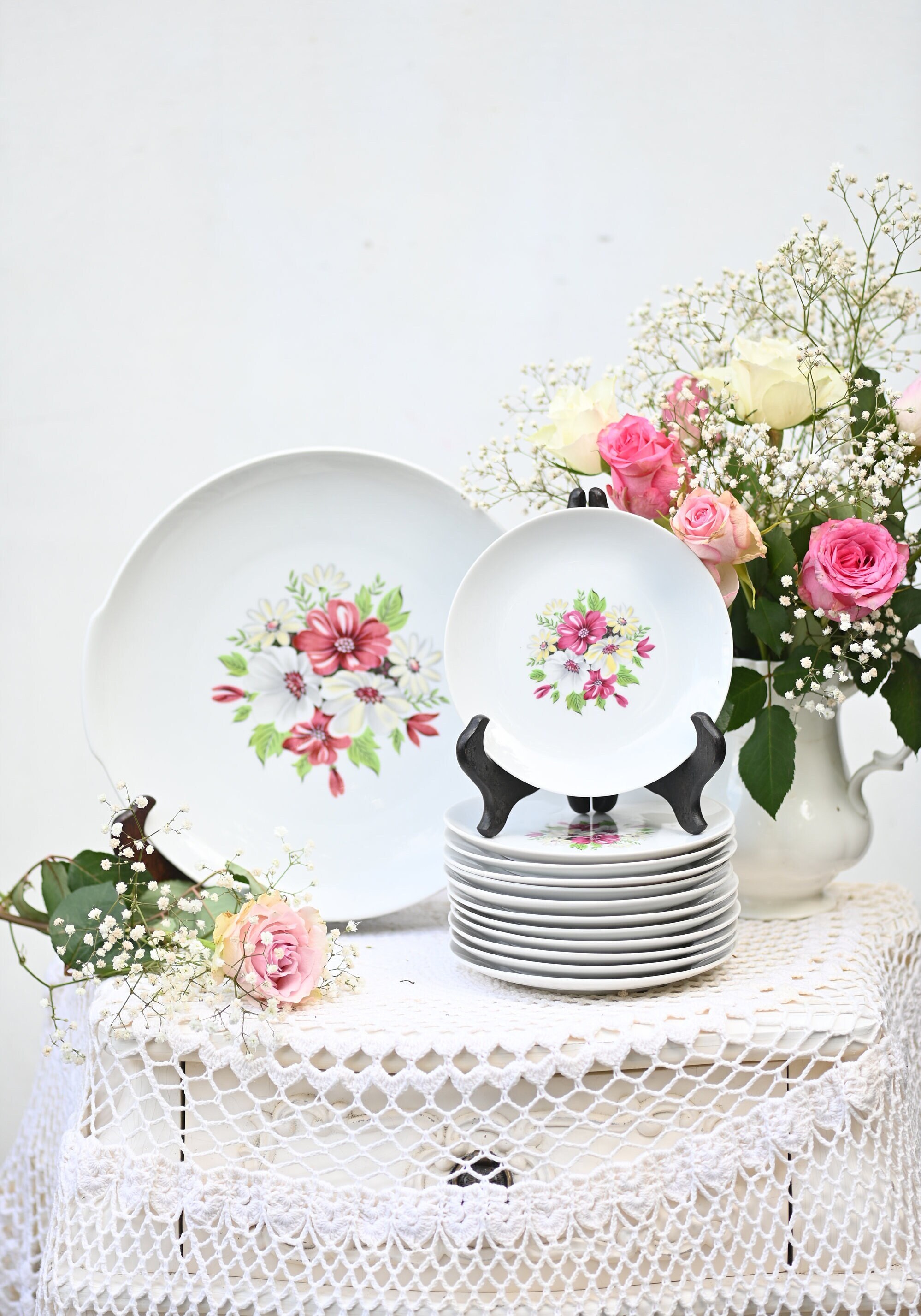 Cake Set Porcelain Set of 1 Large Plate and 12 Saucers. - Etsy