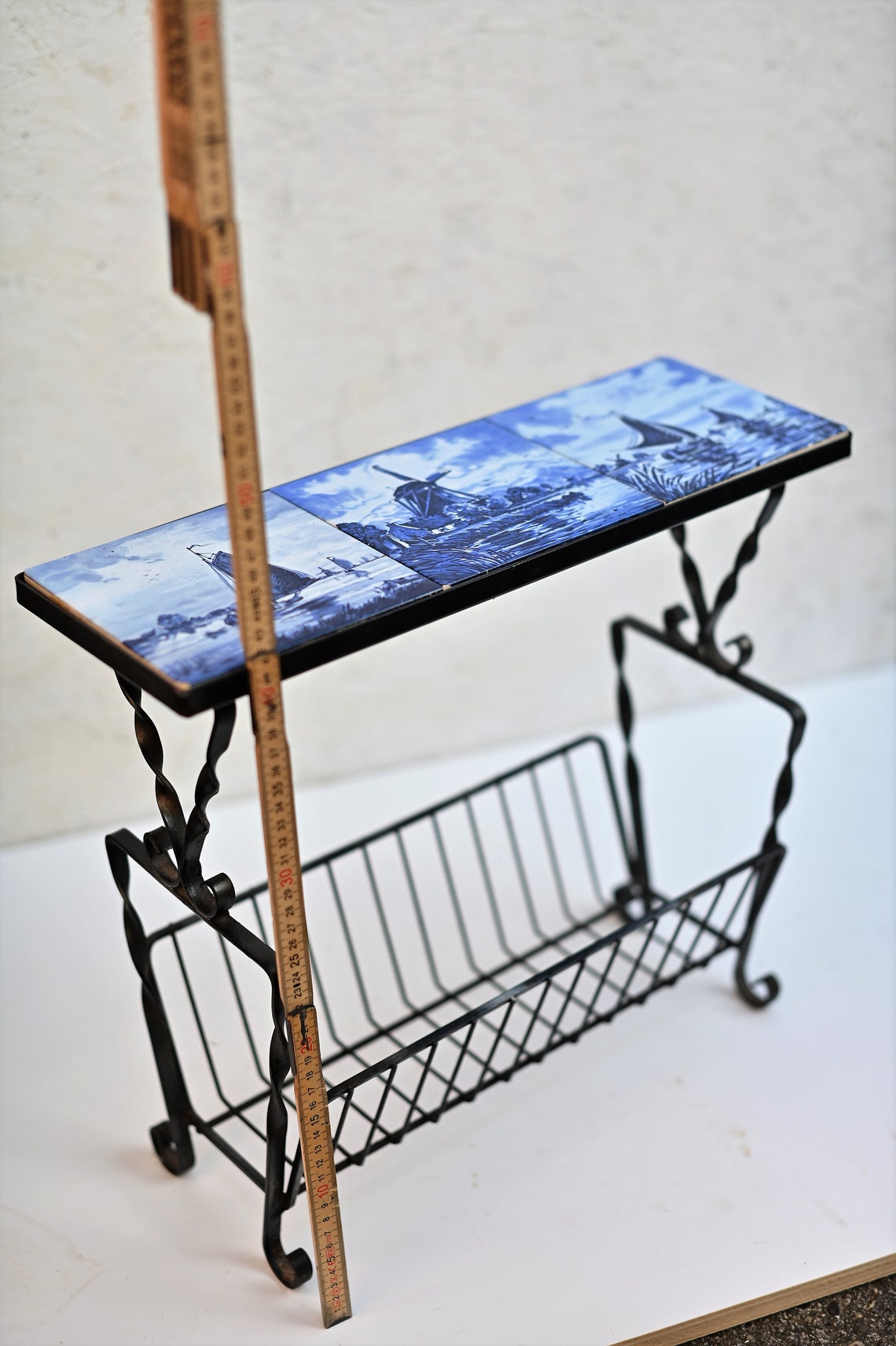 Vintage Newspaper Rack With Delft Tiles Wrought Iron Reading - Etsy