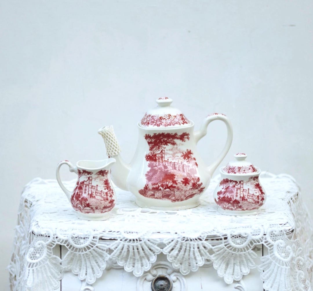 Vintage J&G Meakin Haddon Hall Tea Set: Red Transferware Pottery - Etsy