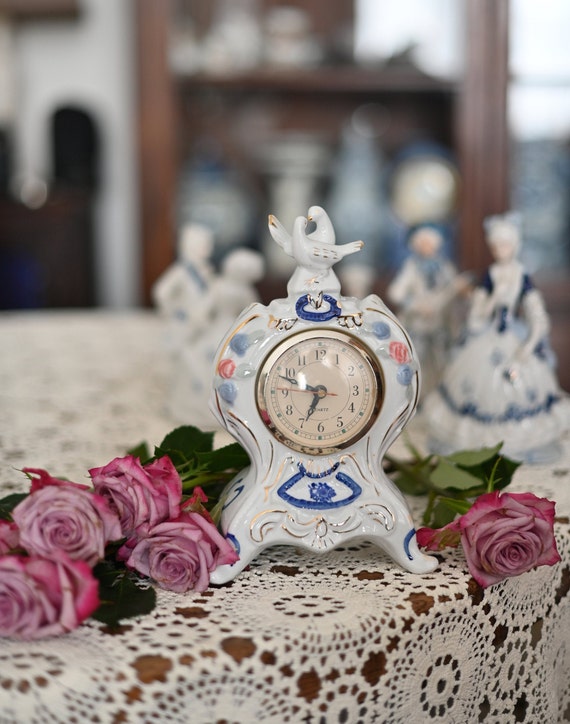 Vintage Blue and White Clock Victorian Style Hand Painted | Etsy