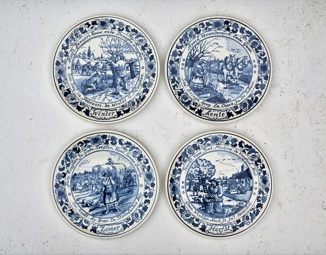 Set of 4 Plates 4 Seasons Vintage Delft Blue Ceramic Wall - Etsy