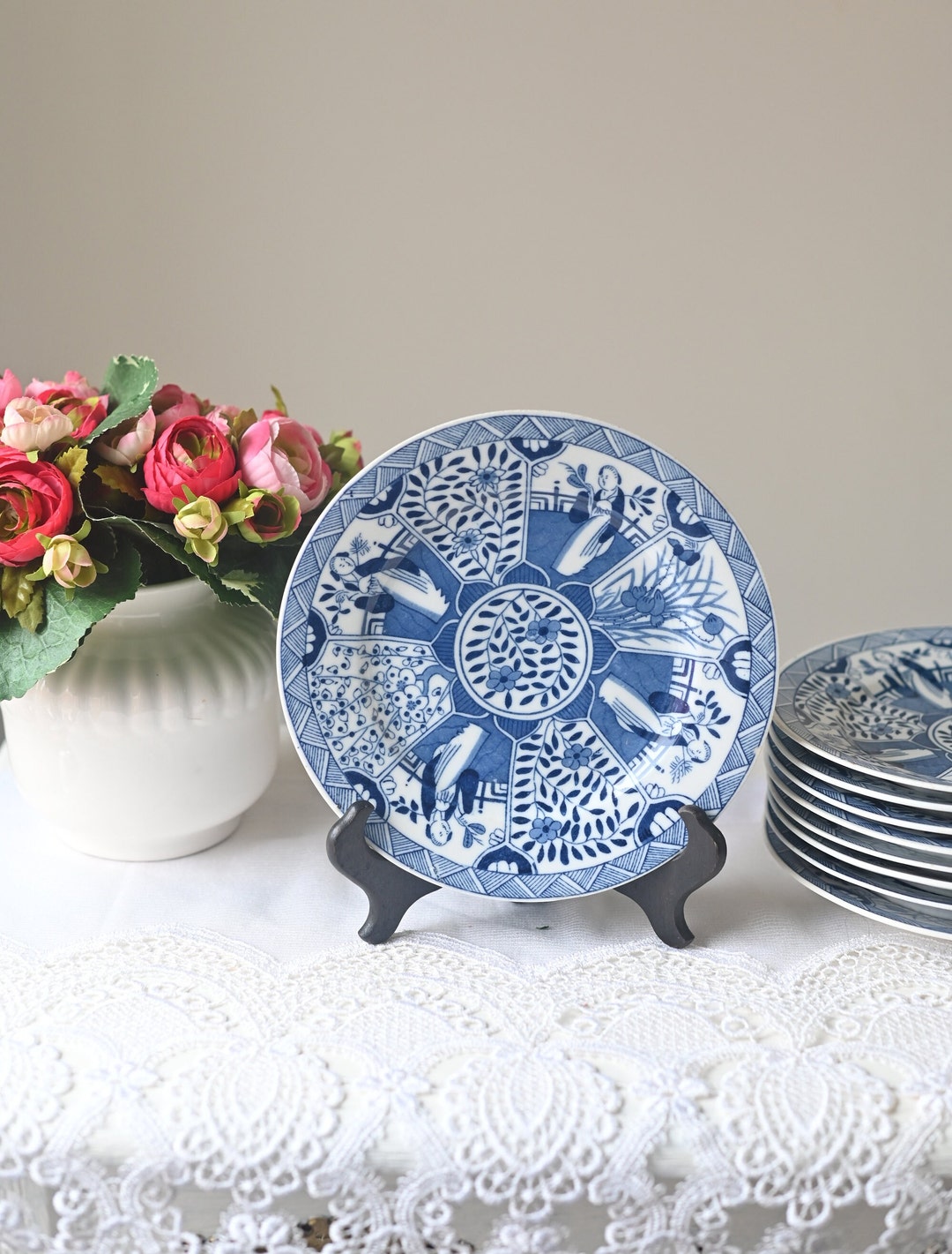 Antique, 9 Dutch Blue-white Long Eliza Chinoiserie Porcelain Breakfast ...