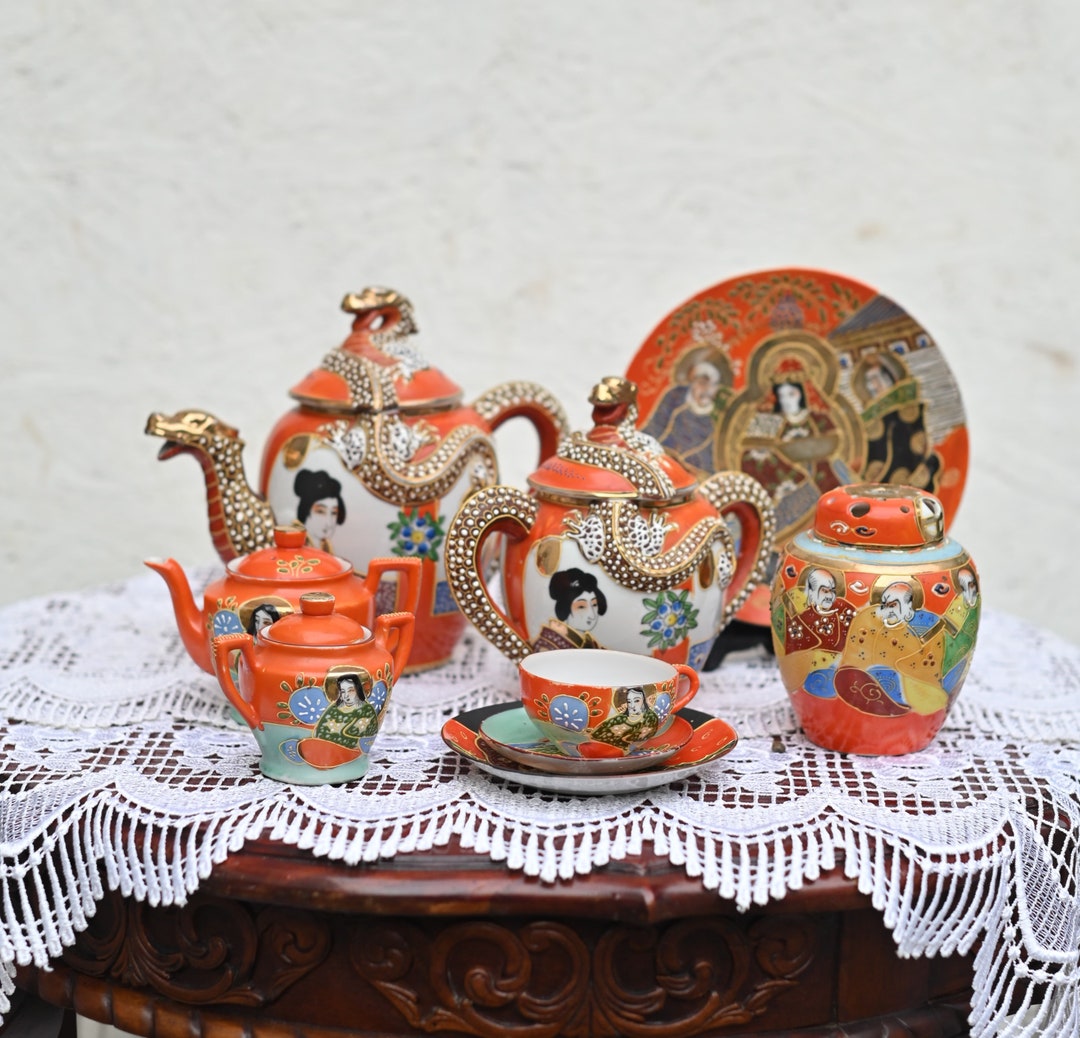 Antique Japanese Satsuma Tea Set With Dragonware Moriage. - Etsy