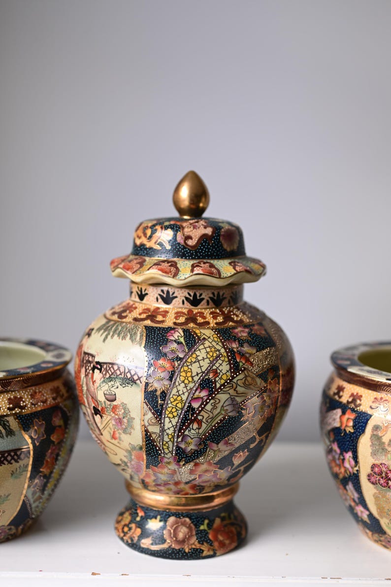 Vintage Satsuma Style Ginger Jar Set: Geisha Motif With Gold Inlay - Etsy