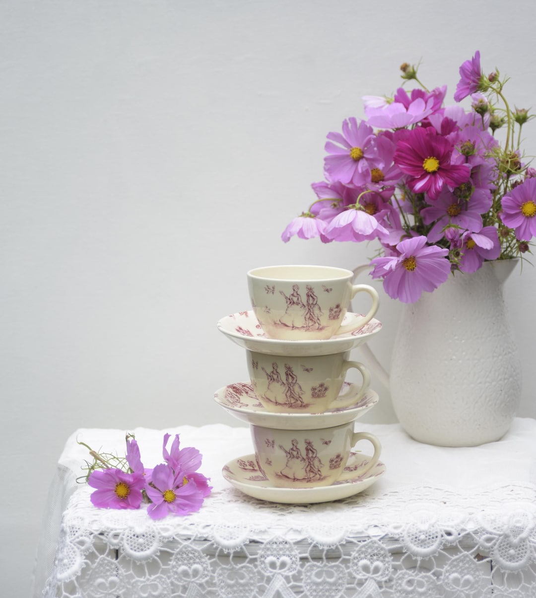 Vintage Toile De Joule Cup and Saucer Set of 3 - Wood & Sons - Etsy