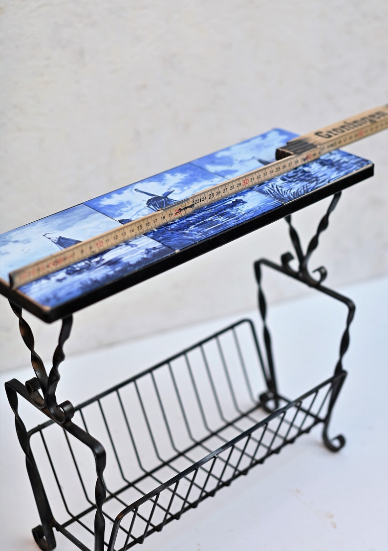 Vintage Newspaper Rack With Delft Tiles Wrought Iron Reading - Etsy