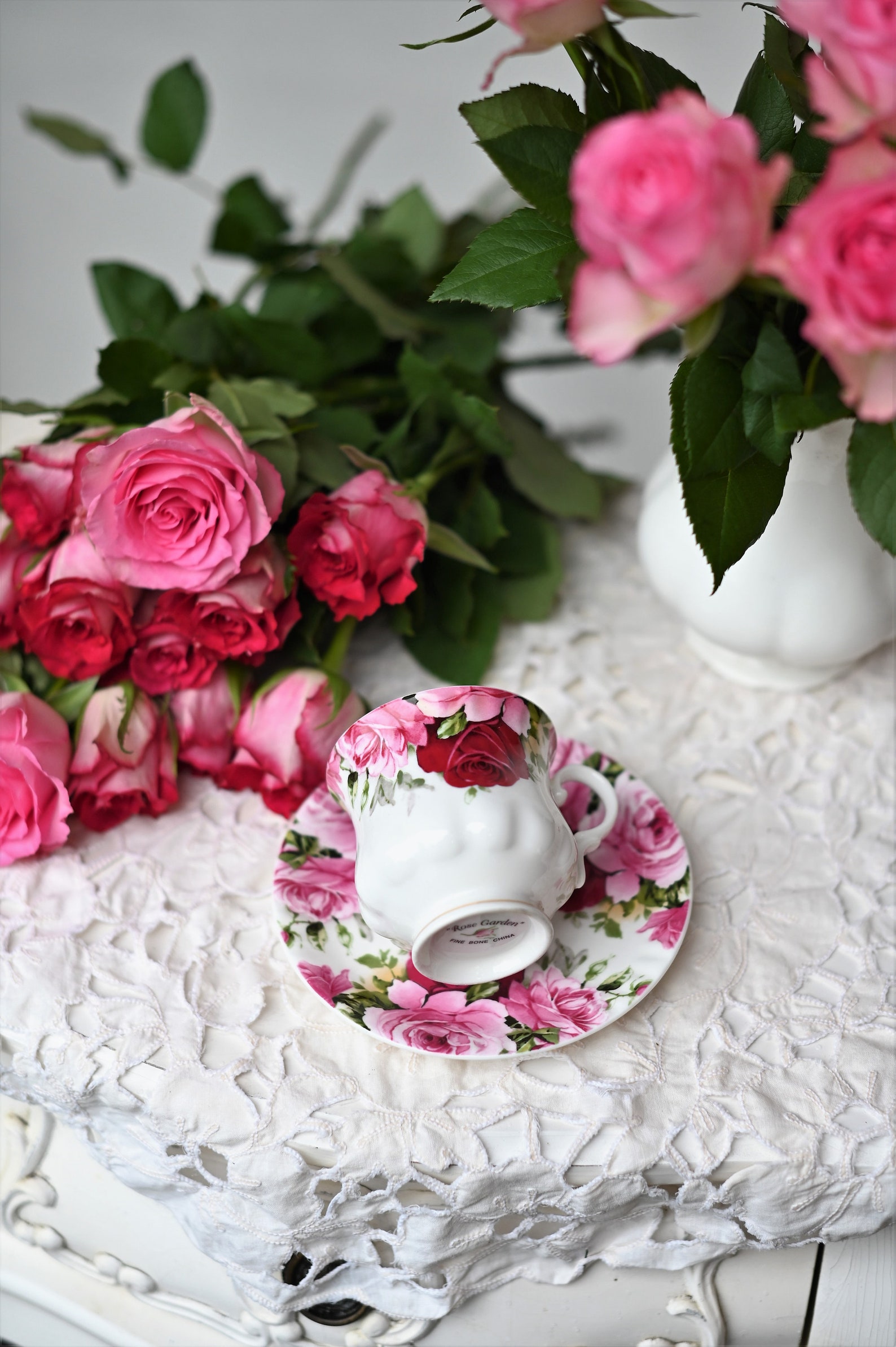 Vintage rose Garden Bone China Cup and Saucer. - Etsy
