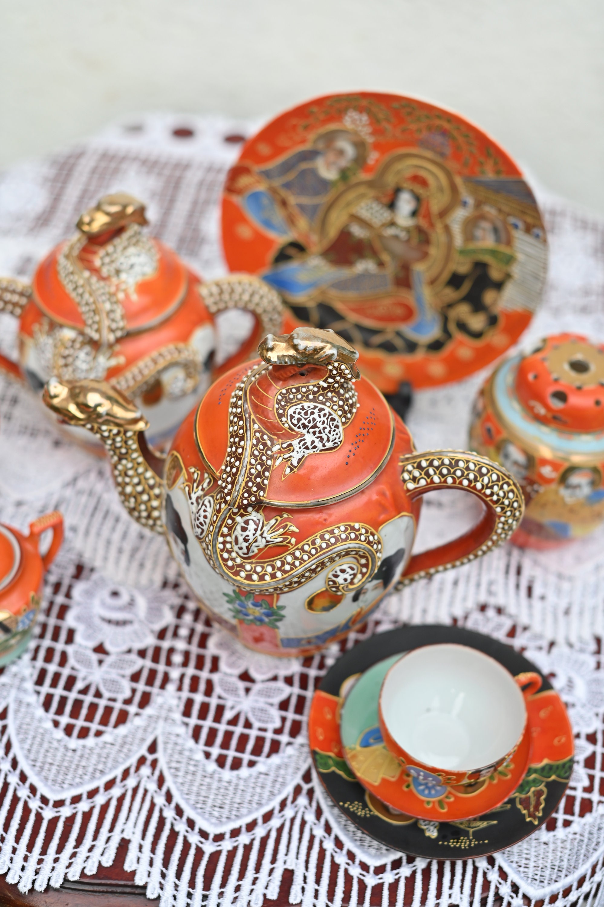 Antique Japanese Satsuma Tea Set With Dragonware Moriage. - Etsy