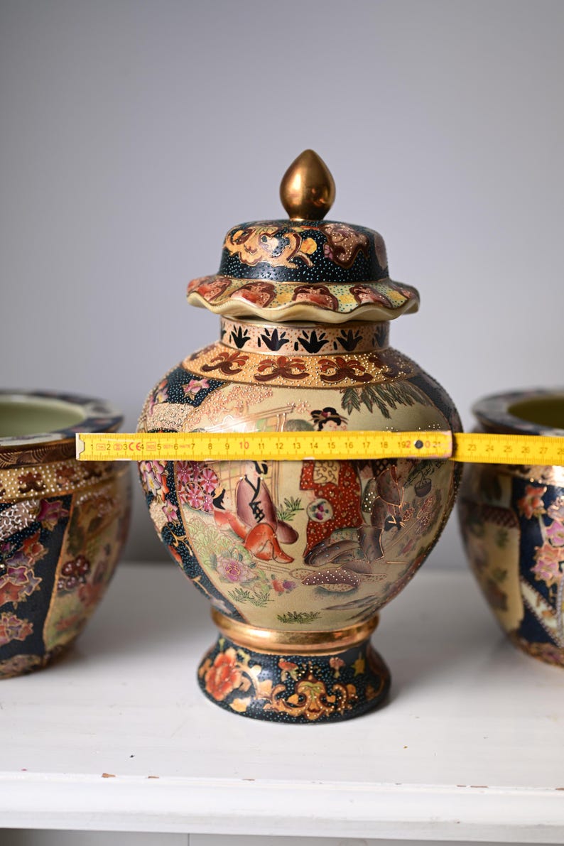Vintage Satsuma Style Ginger Jar Set: Geisha Motif With Gold Inlay - Etsy