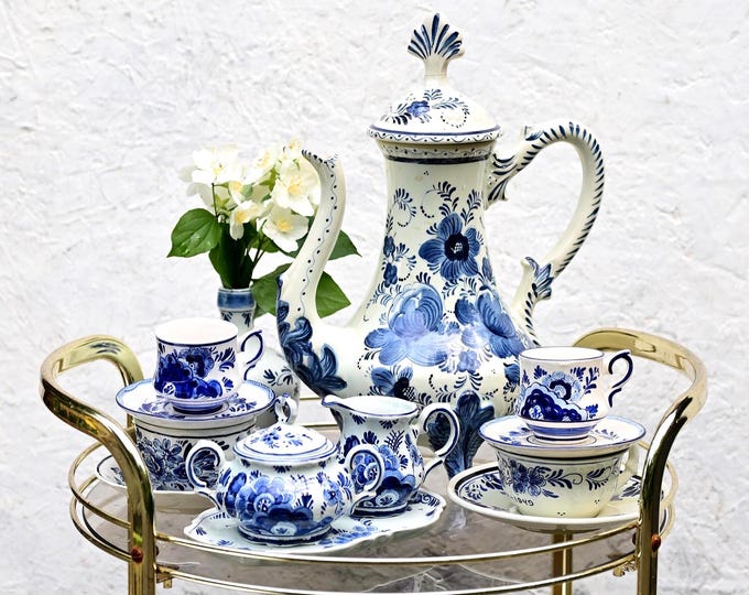 Vintage Hand-painted Delft Blue Coffee Set: Floral Dutch Decor - Etsy