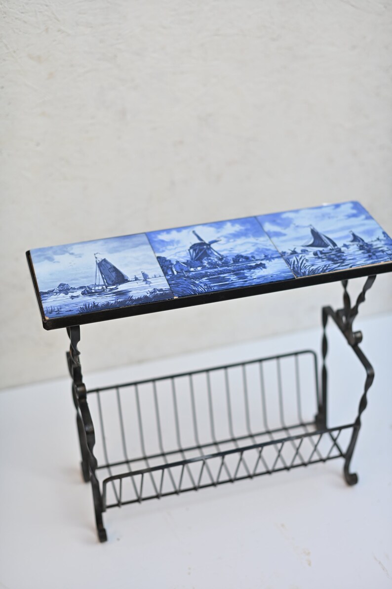 Vintage Newspaper Rack With Delft Tiles Wrought Iron Reading - Etsy