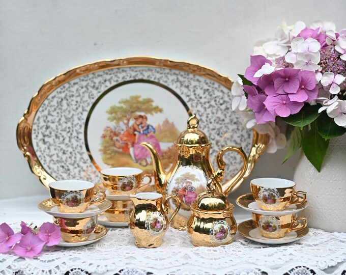 Vintage Fragonard Bavaria Gold Tea Set for 6 People With Tray Bone ...