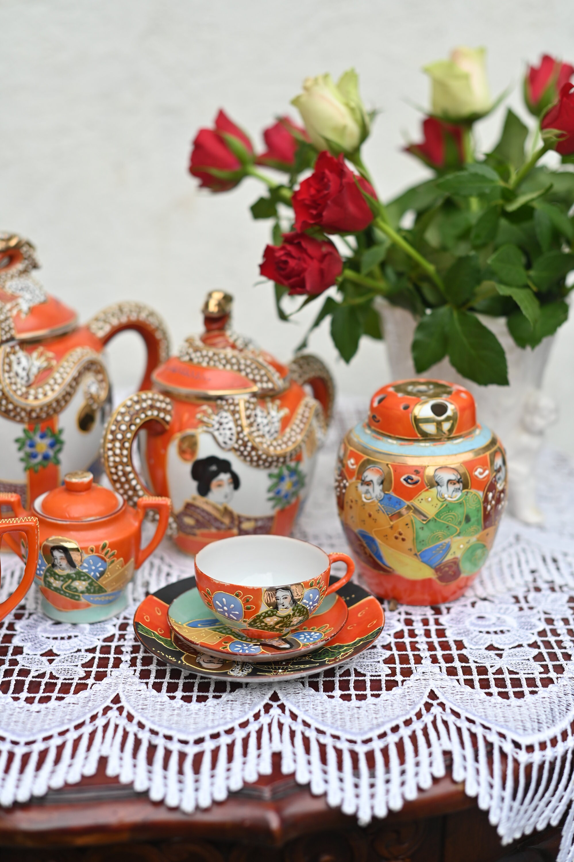 Antique Japanese Satsuma Tea Set With Dragonware Moriage. - Etsy