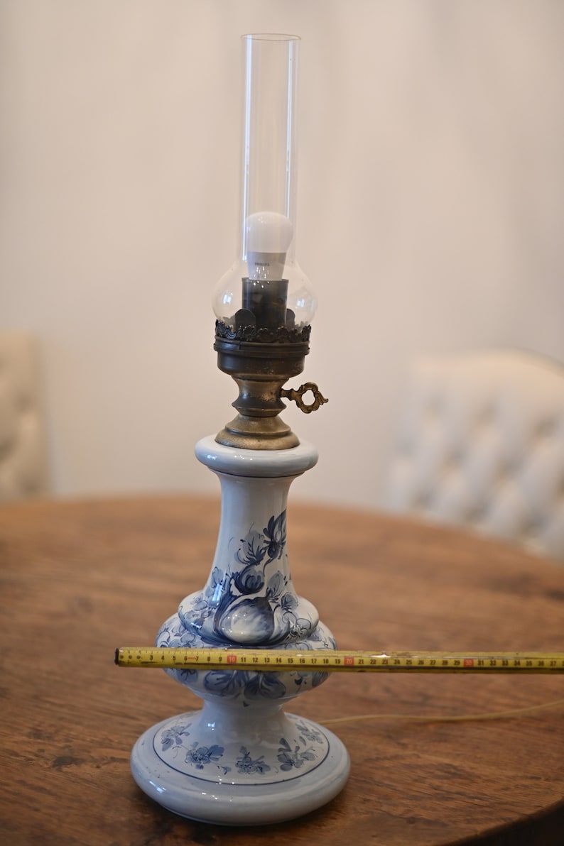 Vintage Delft Blue Table Lamp: Hand-painted Floral Decor - Etsy