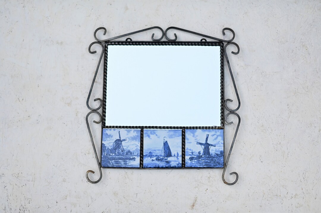 Vintage Old Delft Blue Metal Mirror, Handmade Frame. - Etsy