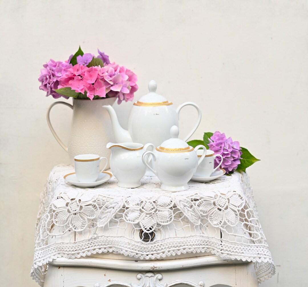 Vintage Limoges Coffee Set: Gold Trimmed French Porcelain, Set for Two ...