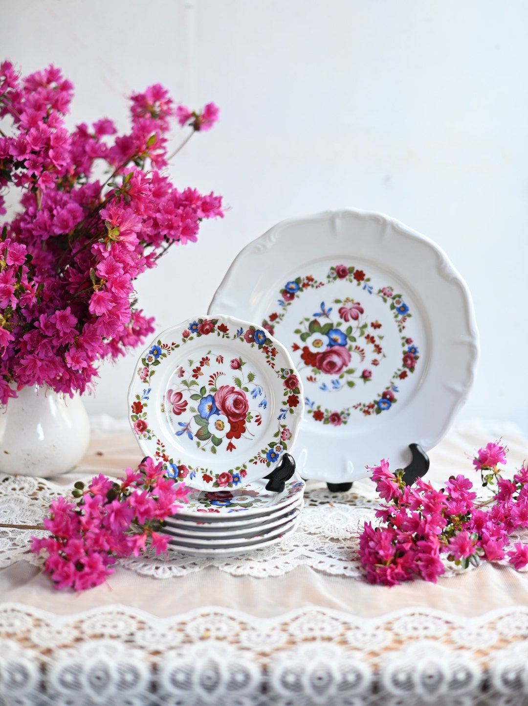 Vintage Cake Set, Unique Dinnerware Sets, Bowls Set 7 Pieces. Floral ...