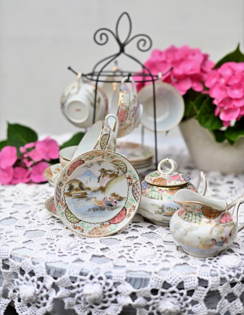 Vintage Japanese Egg Shell Tea Set Hand Painted Porcelain - Etsy