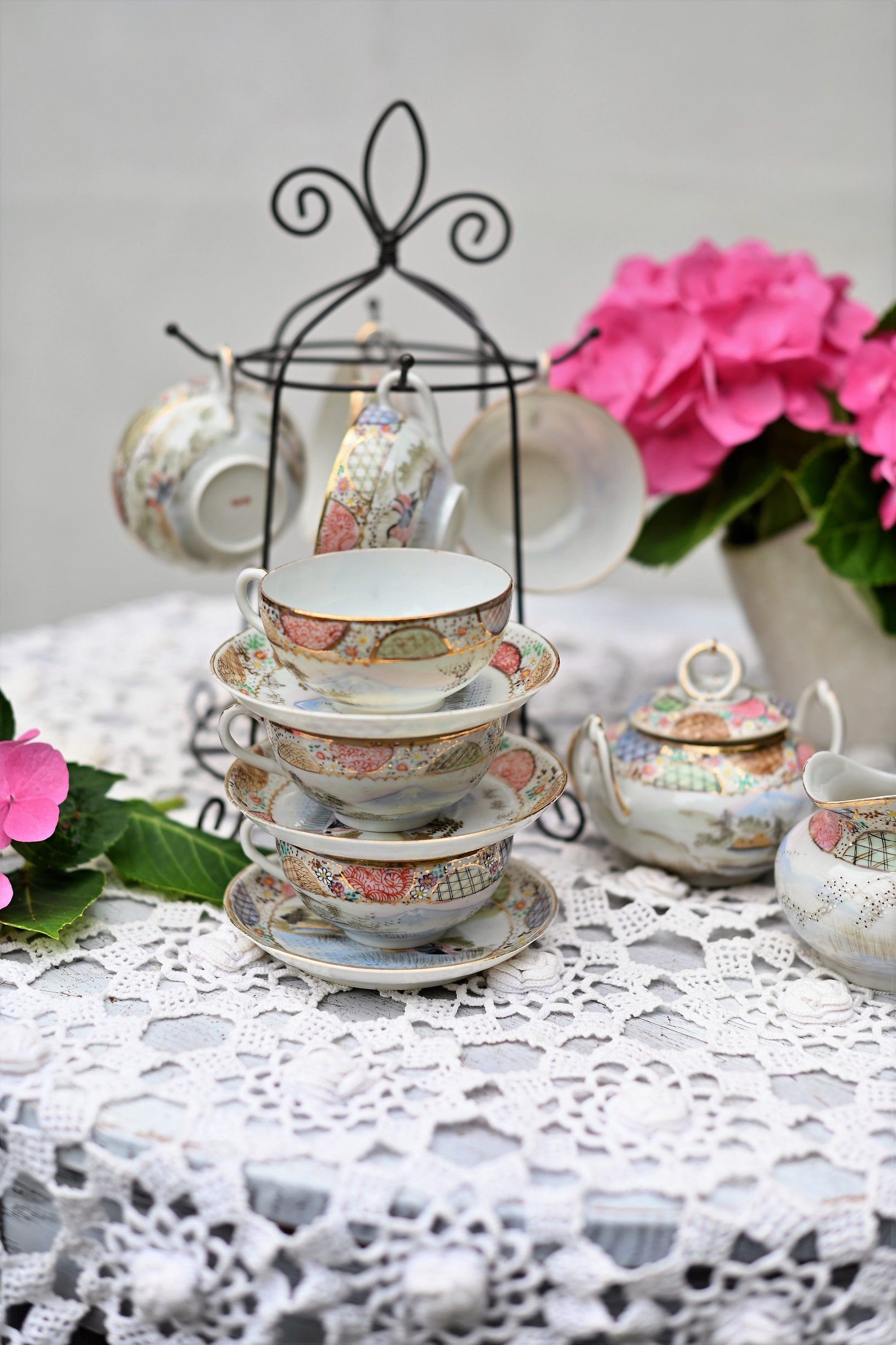 Vintage Japanese Eggshell Porcelain Tea Set: Hand-painted Crockery - Etsy