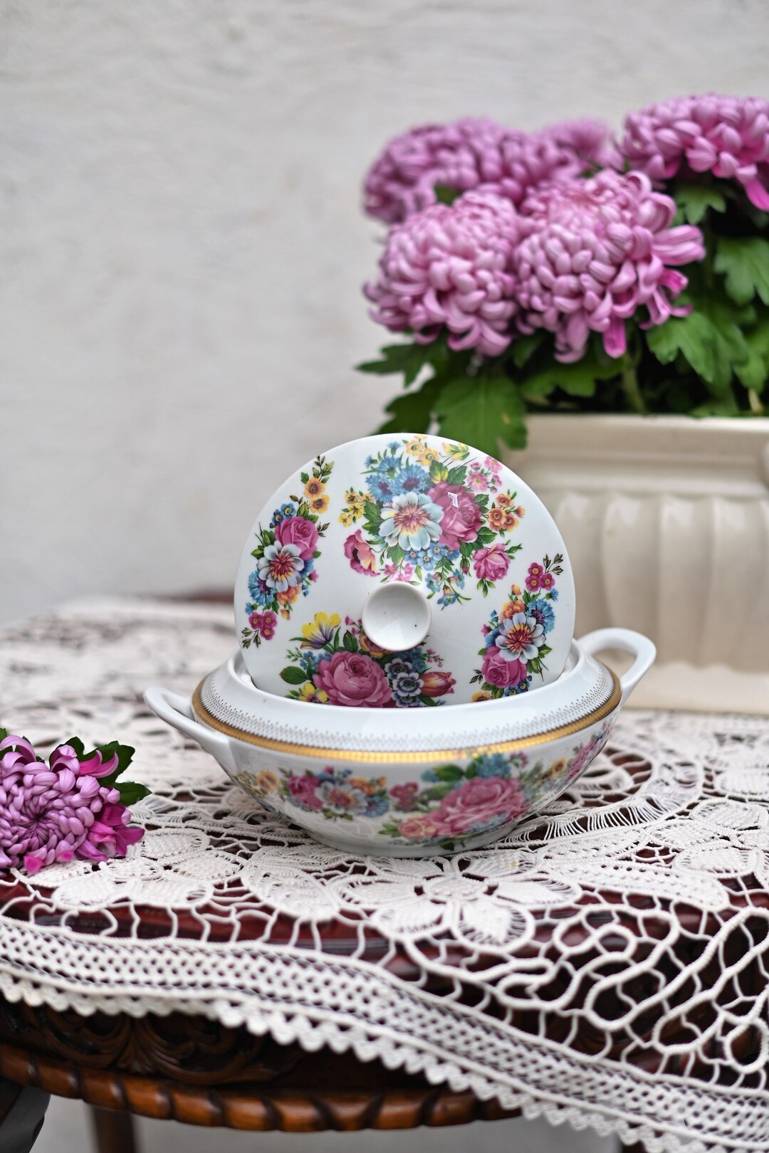 Beautiful Vintage Tureen Veggie Serving Bowl With Lid, Soup Tureen ...