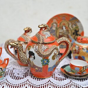 Antique Japanese Satsuma Tea Set With Dragonware Moriage. - Etsy