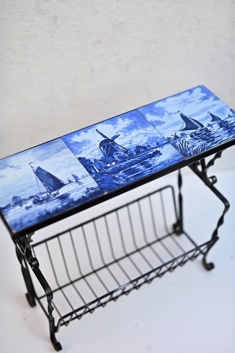 Vintage Newspaper Rack With Delft Tiles Wrought Iron Reading - Etsy
