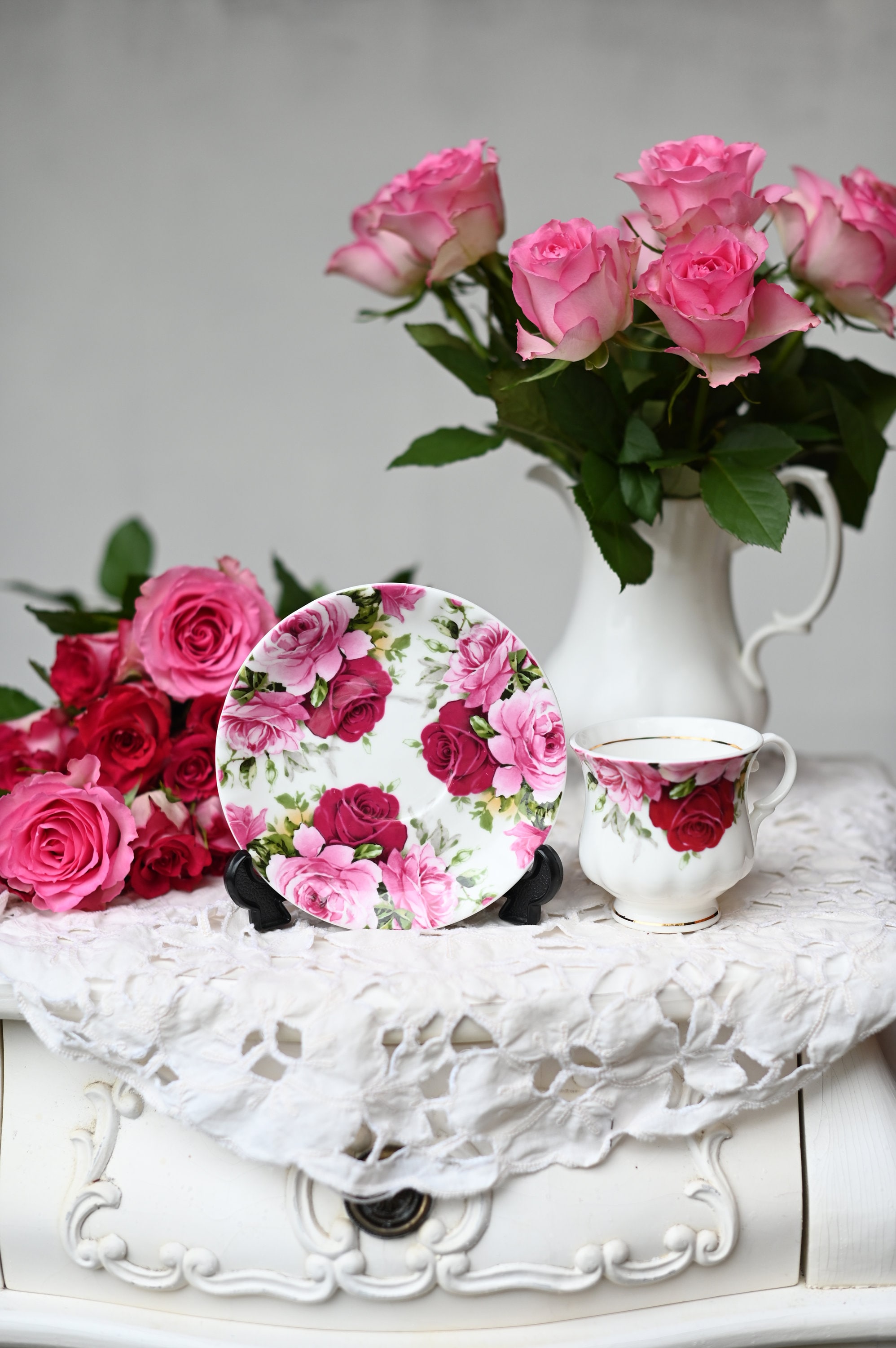 Vintage rose Garden Bone China Cup and Saucer. - Etsy