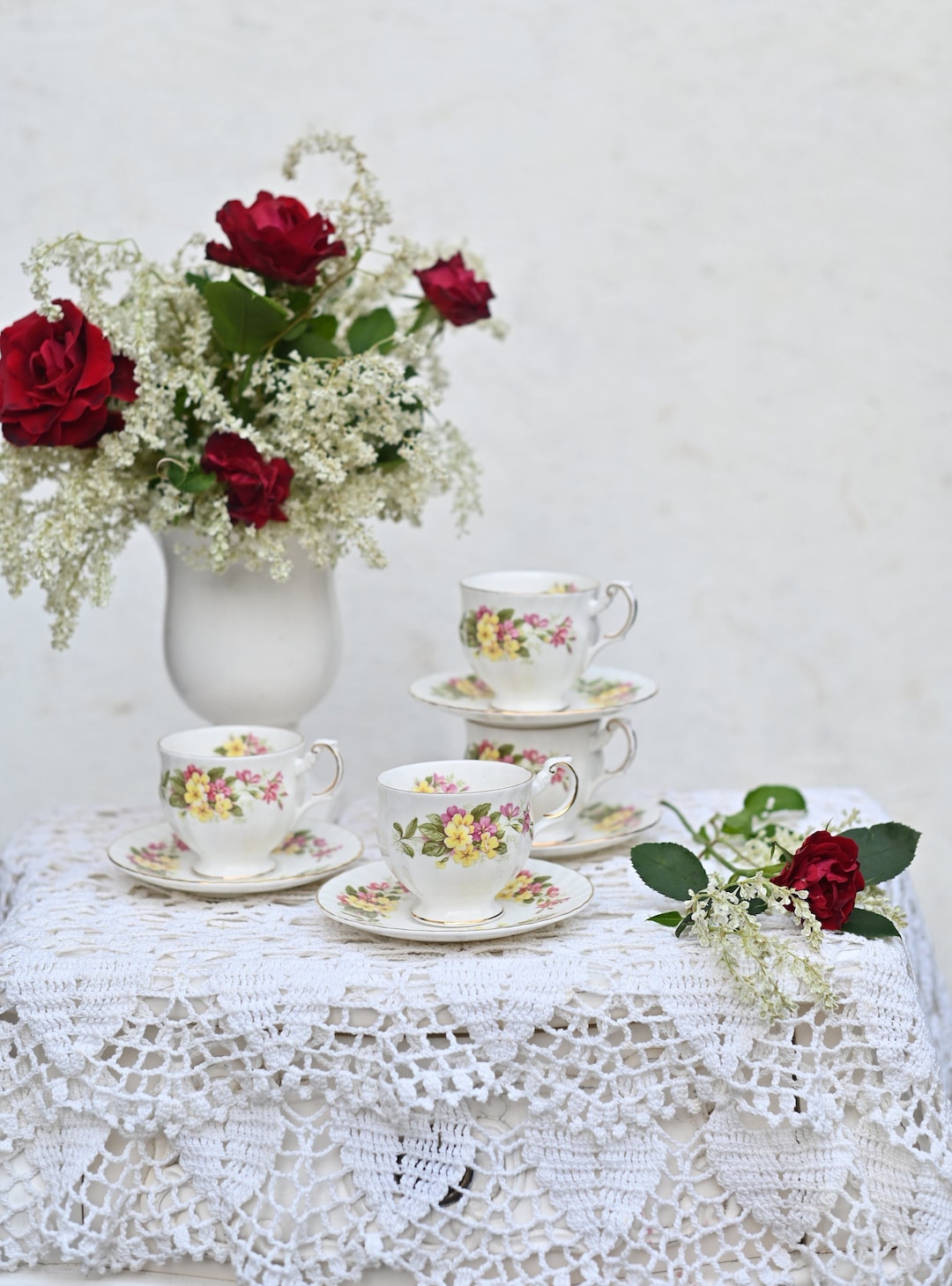 Vintage. Set of 4 Cups and Saucers From Queens Rosina Fine Bone China ...