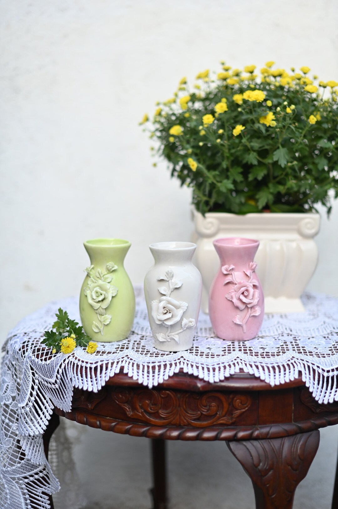 Vintage Set of 3 Vases, Handmade Pottery, Handmade Flower Porcelain ...