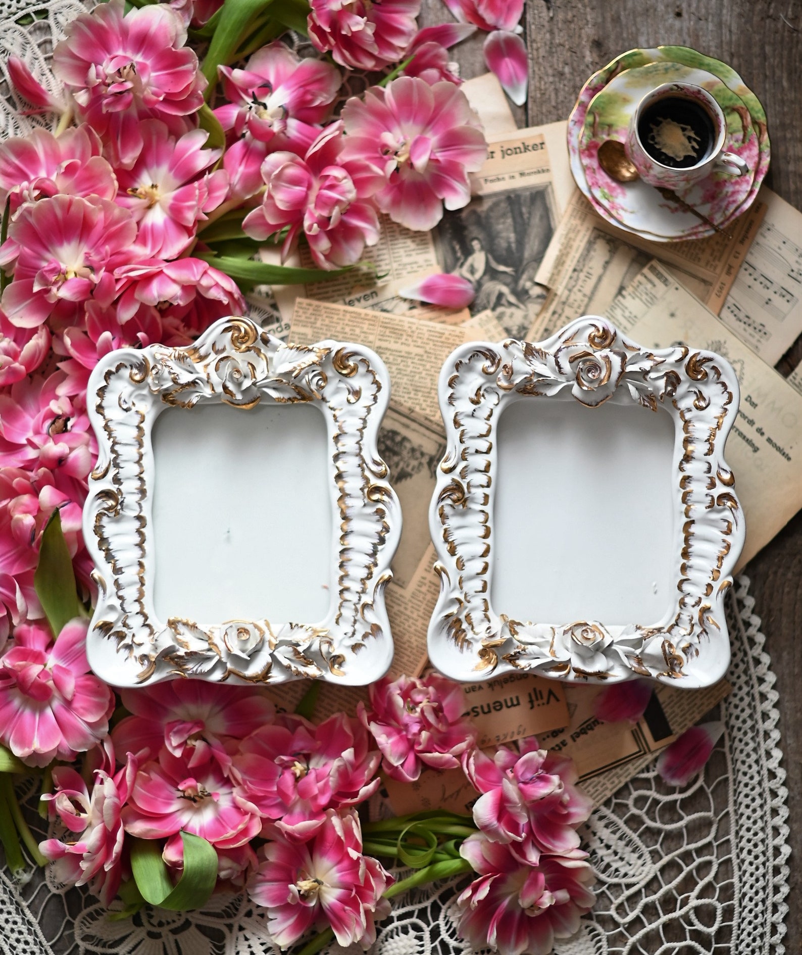 Vintage 2 Picture Frames Capodimonte White Porcelain With - Etsy