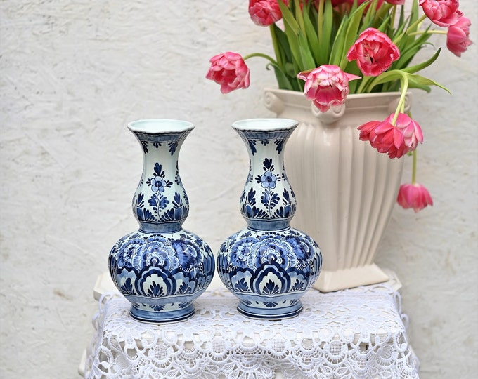 Antique Delft Blue Set, 2 Vases. Beautiful Set, Hand Painted. - Etsy