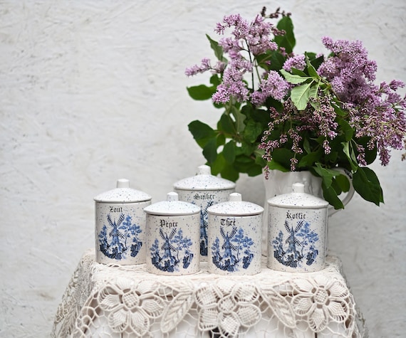 Vintage Set of 5 Ceramic Kitchen Pots Spice Jar Set Original | Etsy