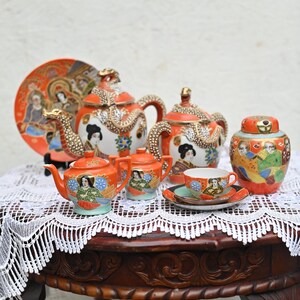 Antique Japanese Satsuma Tea Set With Dragonware Moriage. - Etsy