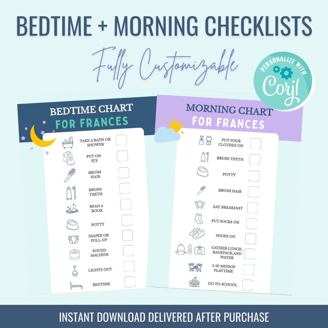 Printable: Bedtime & Morning Toddler Checklists - Etsy
