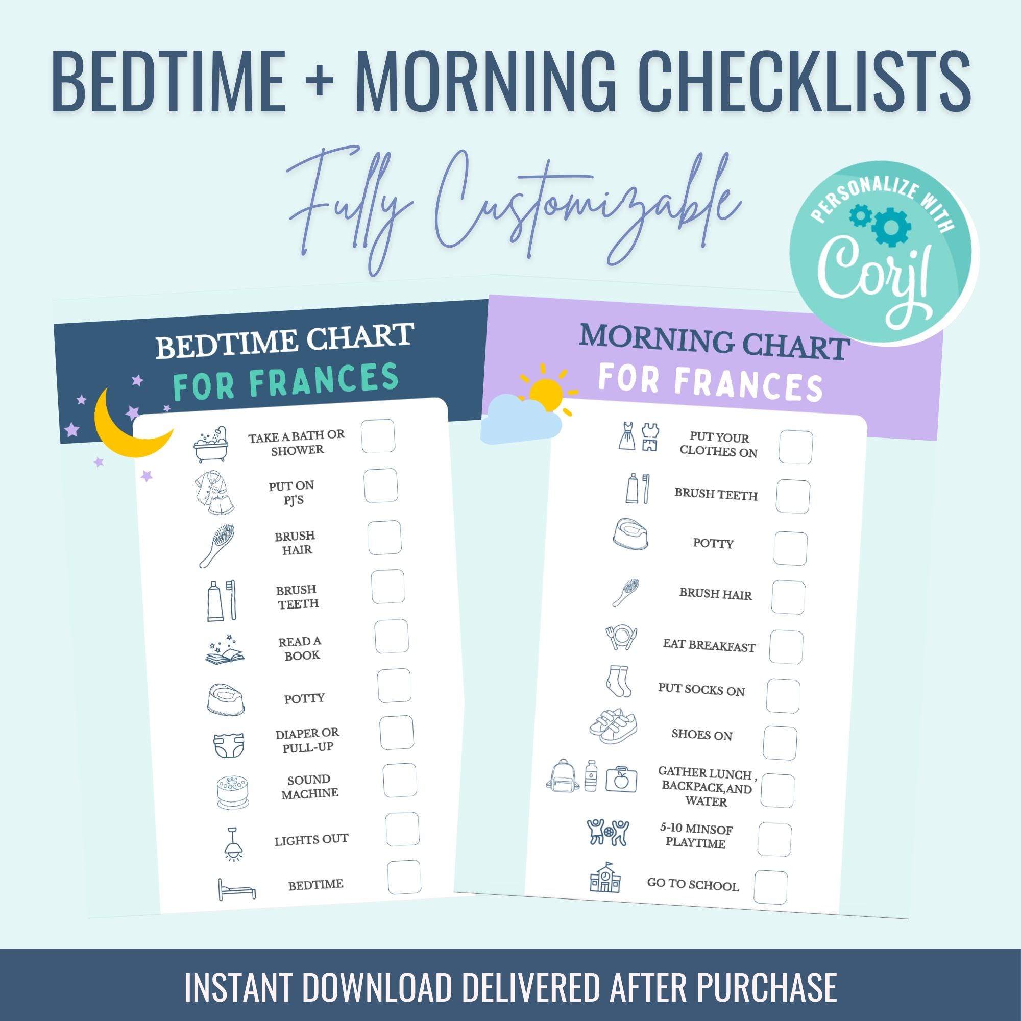 Printable: Bedtime & Morning Toddler Checklists - Etsy