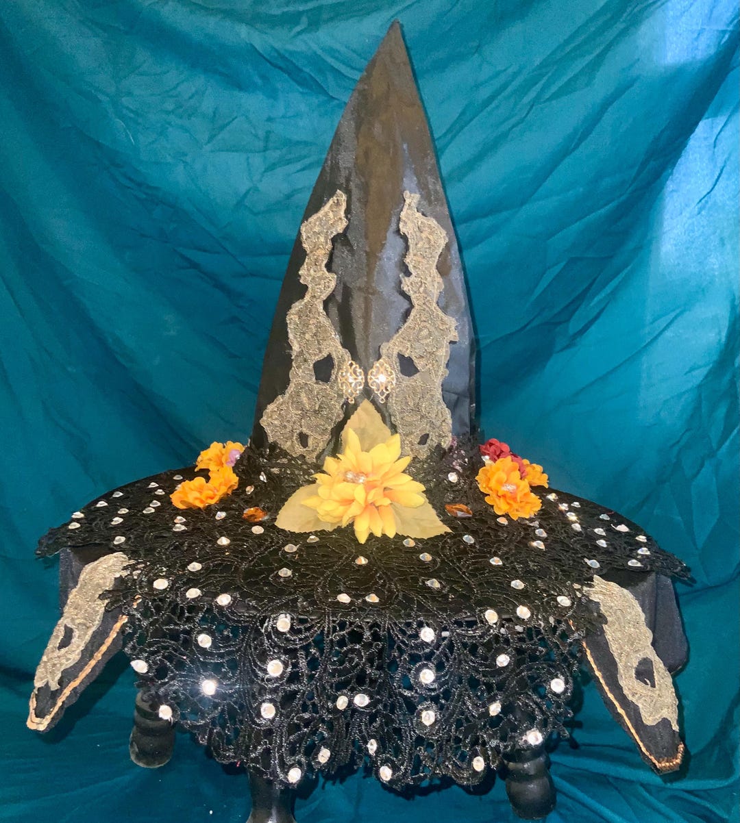 Fancy, Witch Hat, Chantilly. Black and Gold Embellished Witch Hat ...