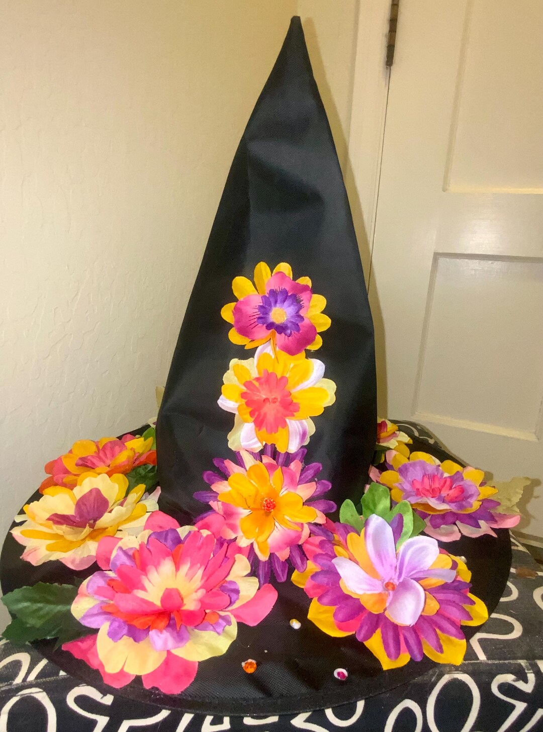 FLOWER WITCH HAT “delila” Fancy Floral Wizard Pointed Halloween Costume ...