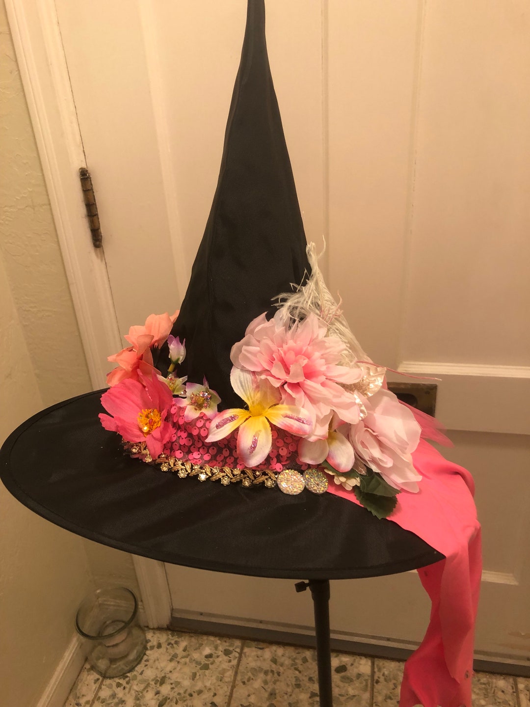 Fancy Witch Hat sheryl Pink Sparkle Cosplay, Halloween Witch Hat for ...