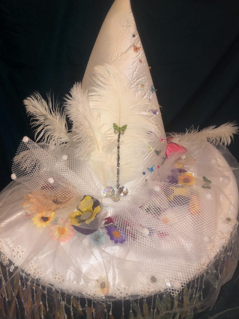 Butterfly Enchanted White Witch Hat. Butterfly Charm, Enchanted Costume ...