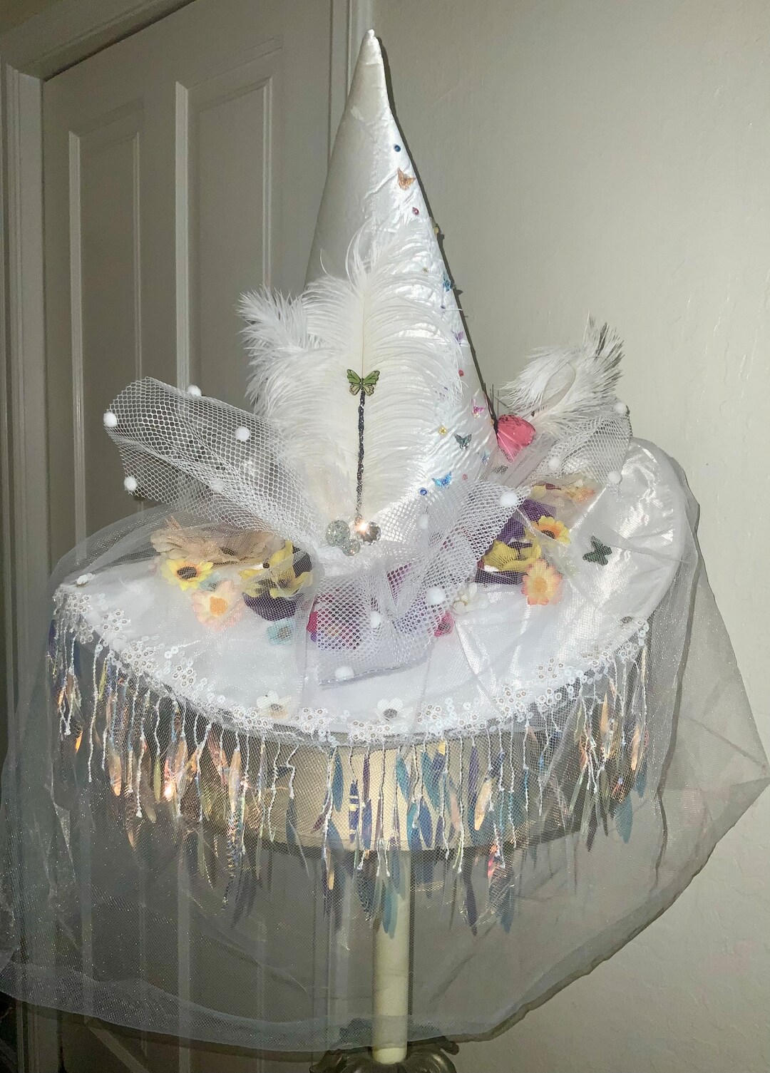 Butterfly Enchanted White Witch Hat. Butterfly Charm, Enchanted Costume ...