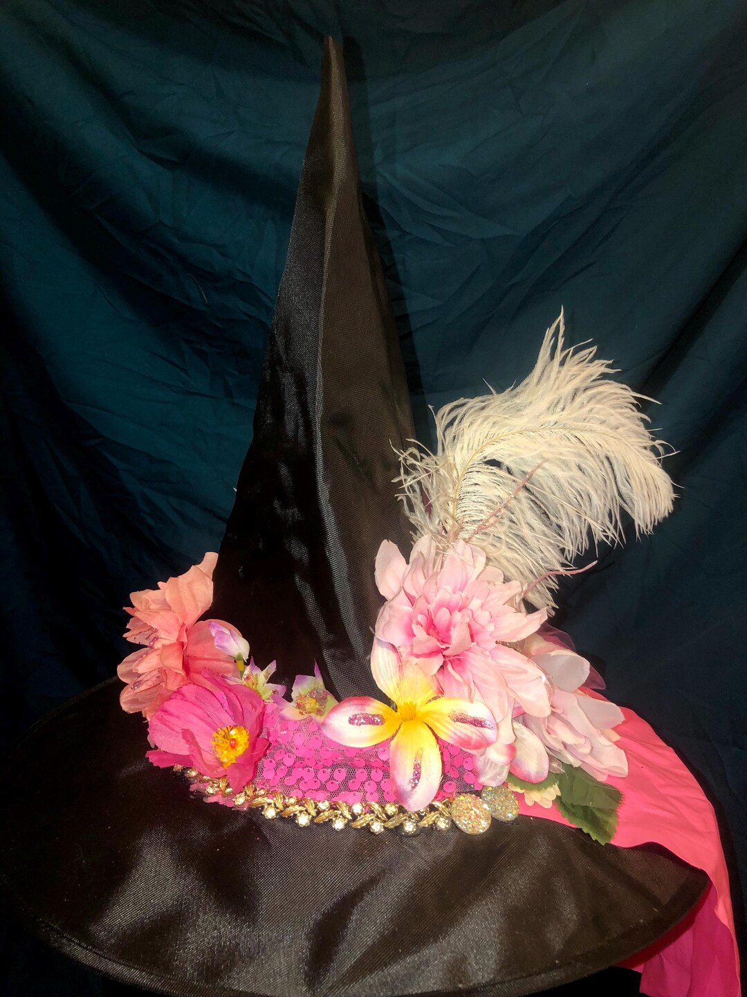 Fancy Witch Hat “sheryl” Pink Sparkle Cosplay, Halloween Witch Hat for ...