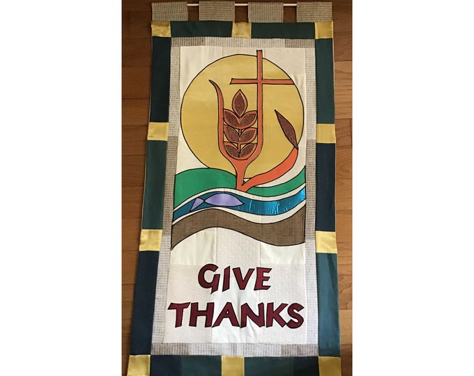 Give Thanks Religious Banner Hanging Church Banner | Etsy