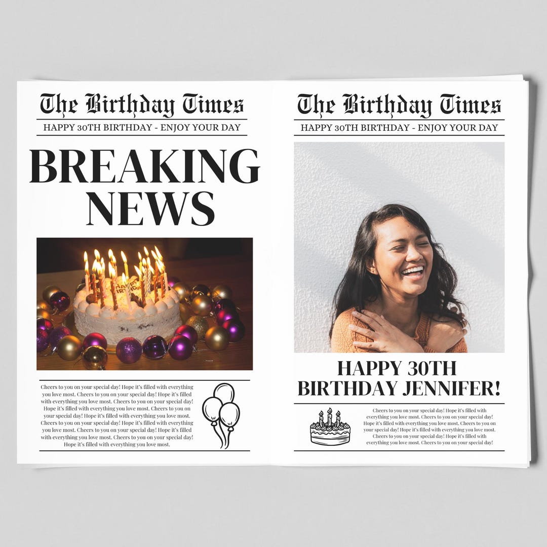 Custom Birthday Sign, Birthday Newspaper Template, Custom Year, Last ...