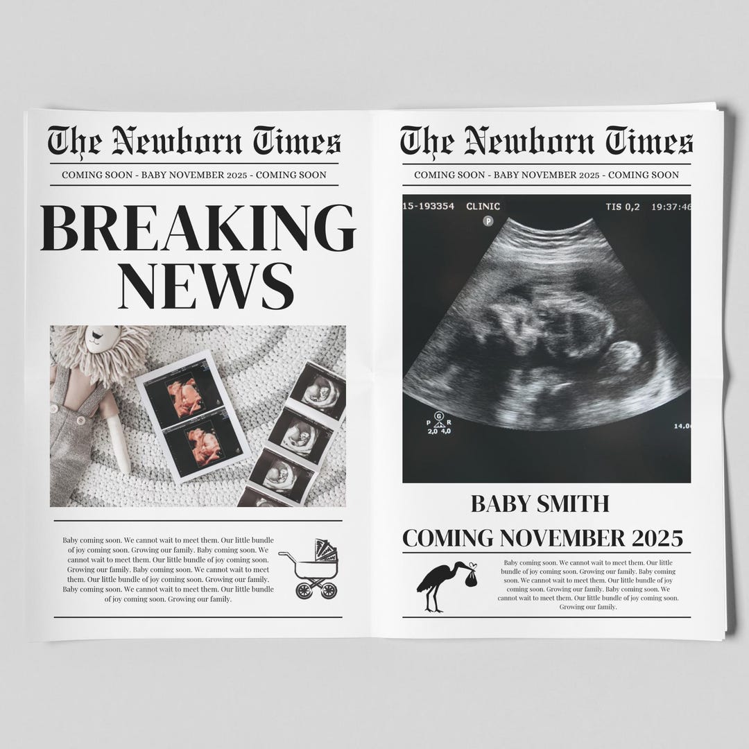 Baby Announcement Newspaper, Baby Arrival Sign, Newspaper Baby ...