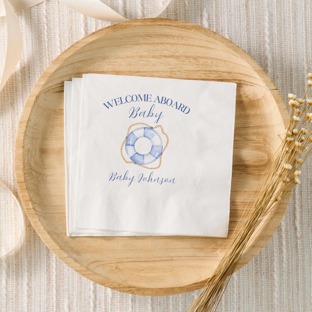 Welcome Aboard Baby Shower Napkins, Nautical Ahoy Boy Baby Shower Decor ...