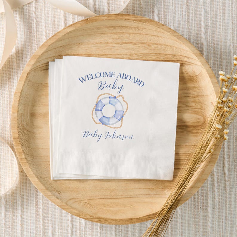 Welcome Aboard Baby Shower Napkins, Nautical Ahoy Boy Baby Shower Decor ...