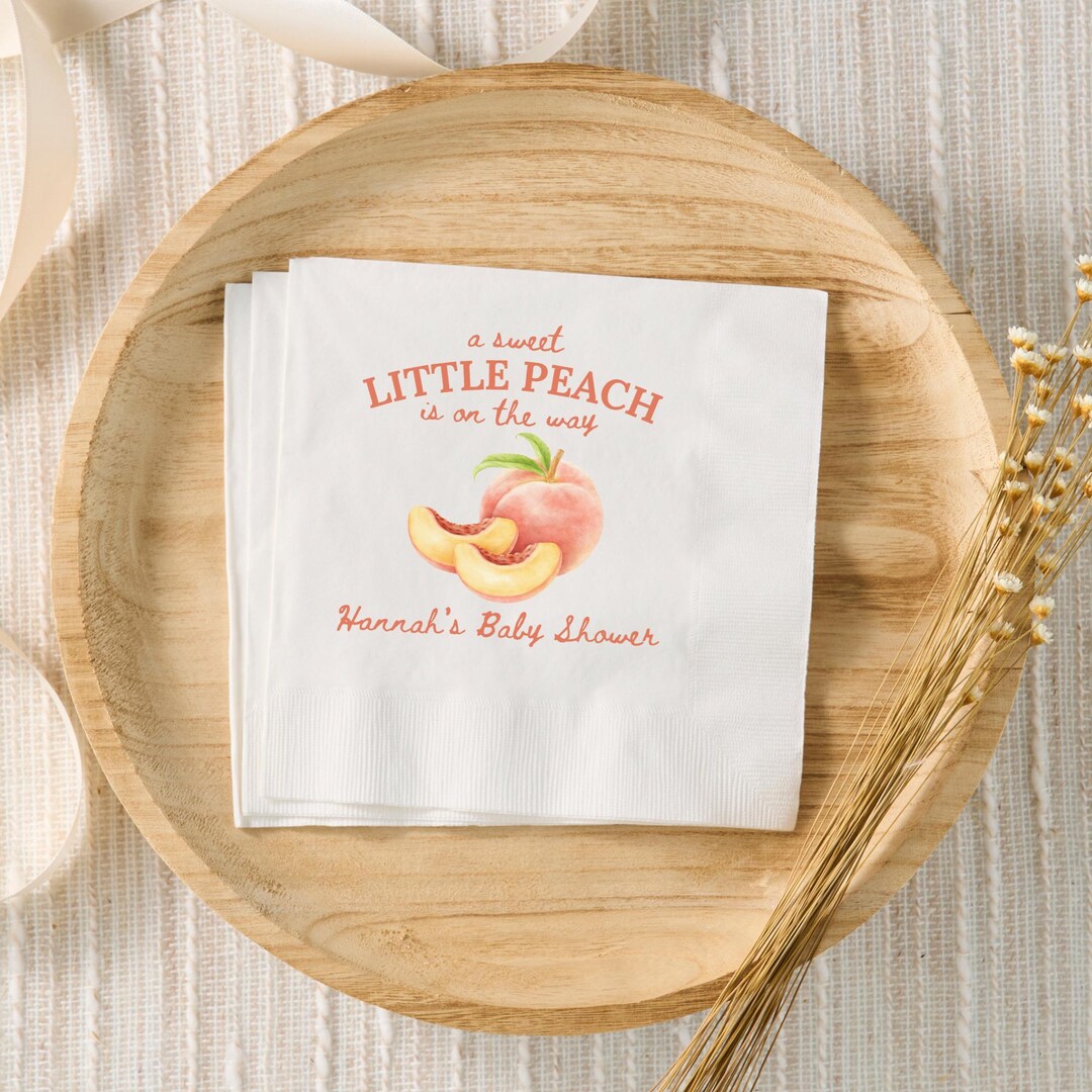 A Little Peach is on the Way Baby Shower Napkins, Sweet Peach Baby ...