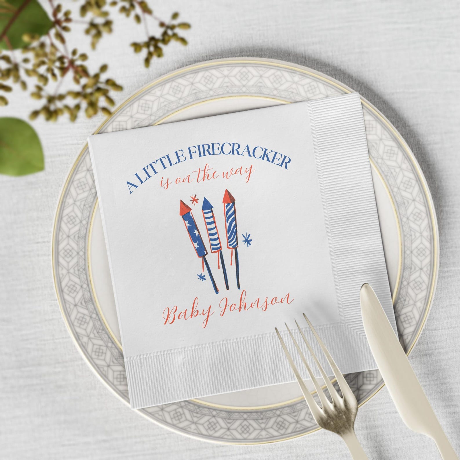 A Little Firecracker is on the Way Baby Shower Napkins, 4th of July ...