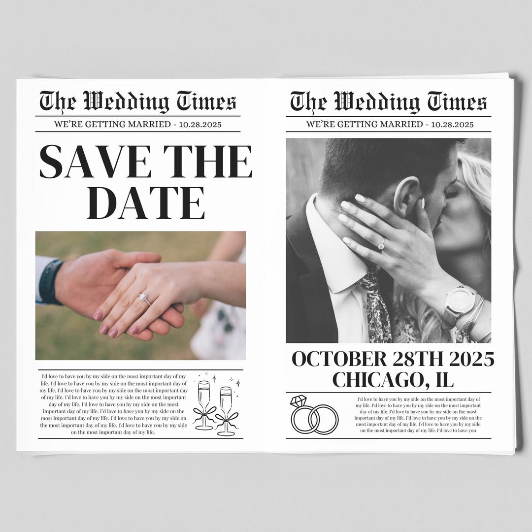 Engagement Newspaper Template, Save the Date Newspaper, Printable ...